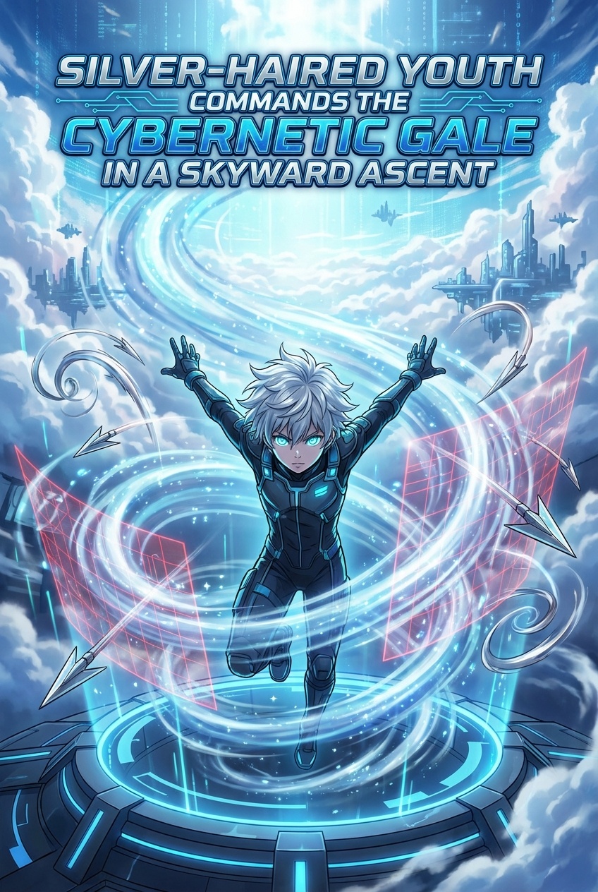 Silver-Haired Youth Commands the Cybernetic Gale in a Skyward Ascent ...