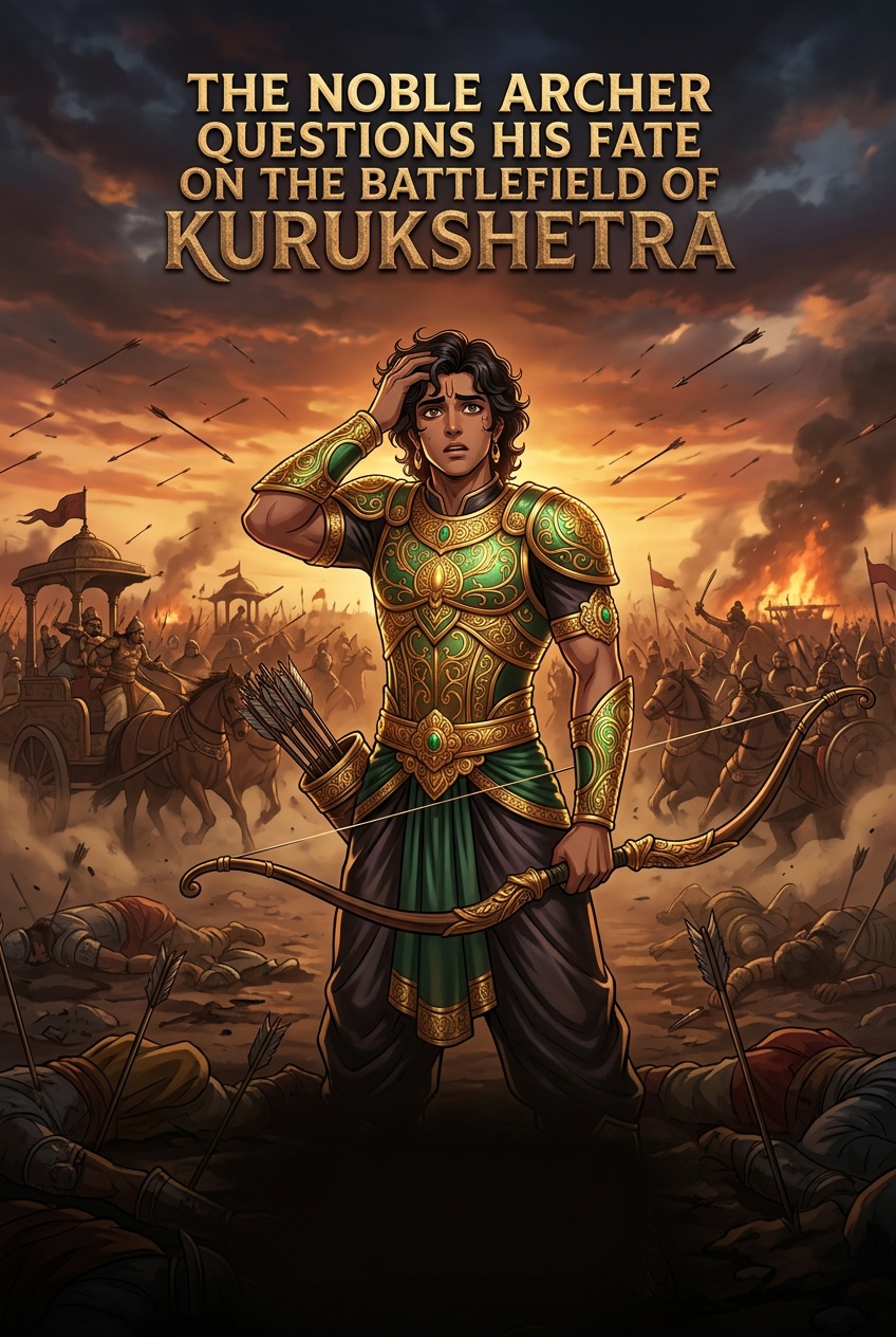The Noble Archer Questions His Fate on the Battlefield of Kurukshetra ...